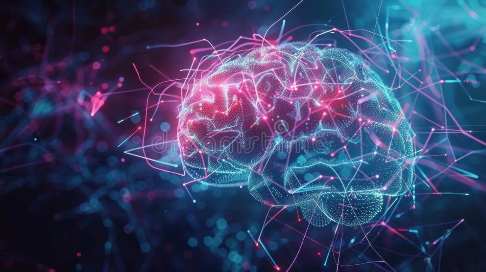 Artificial Intelligence Processing Big Data with Digital Brain Simulation Stock Image - Image of ...