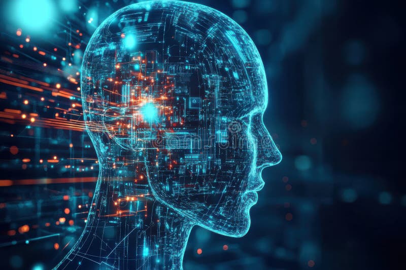 Artificial Intelligence Processing Data in a Futuristic Human Head Shape Stock Illustration ...