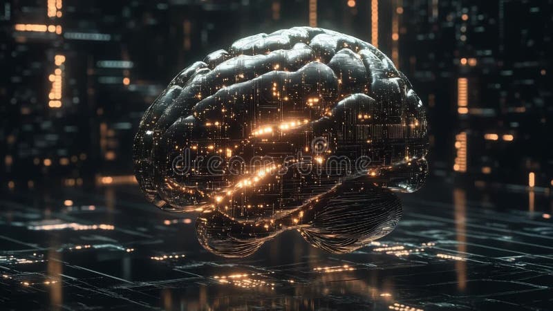 Artificial Intelligence is Processing Data Inside a Digital Brain Inside a Server Room Stock ...