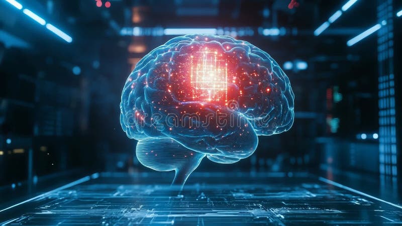 Artificial Intelligence Processing Data in a Futuristic Brain Stock Image - Image of glowing ...