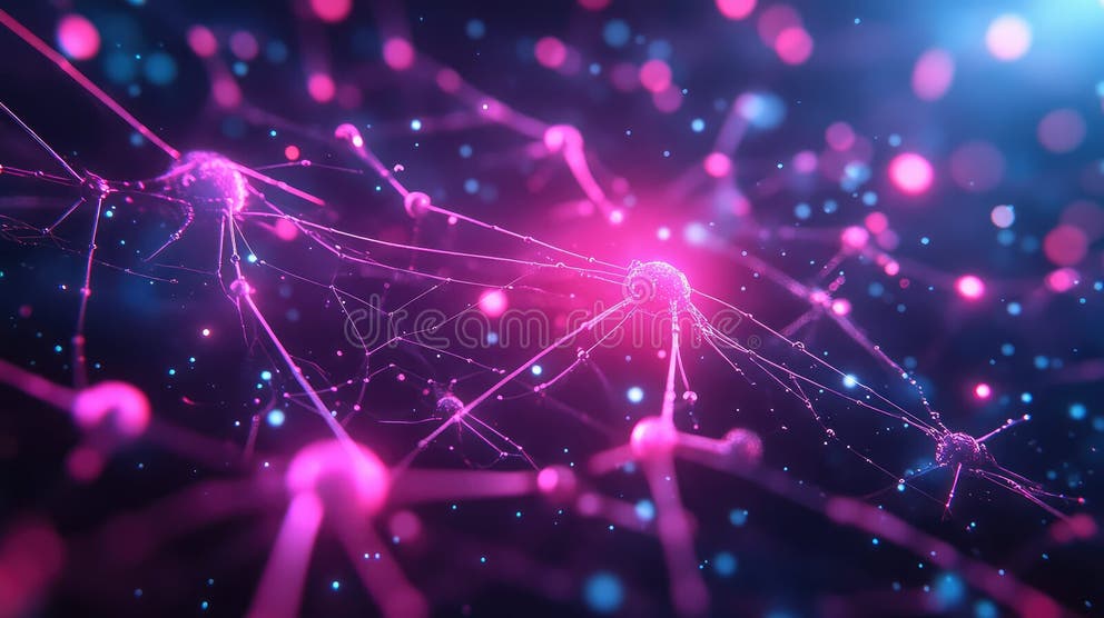 Artificial Intelligence Processing Data in Neural Network Stock Image - Image of future, purple ...