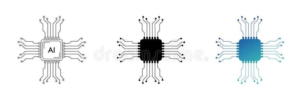 Artificial Intelligence Processor Chip Icon. Vector Set of Artificial ...