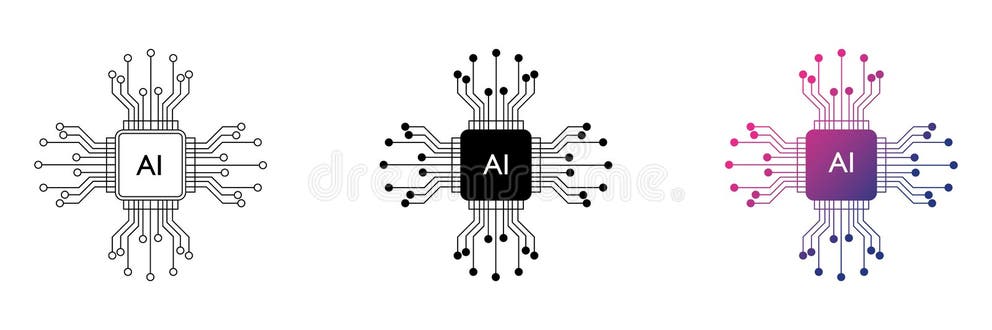 Artificial Intelligence Processor Chip Icon. Vector Set of Artificial ...