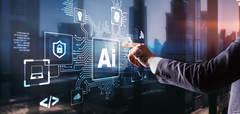 Artificial Intelligence Processor Concept. AI Big Data Array on Virtual Screen Stock Image ...