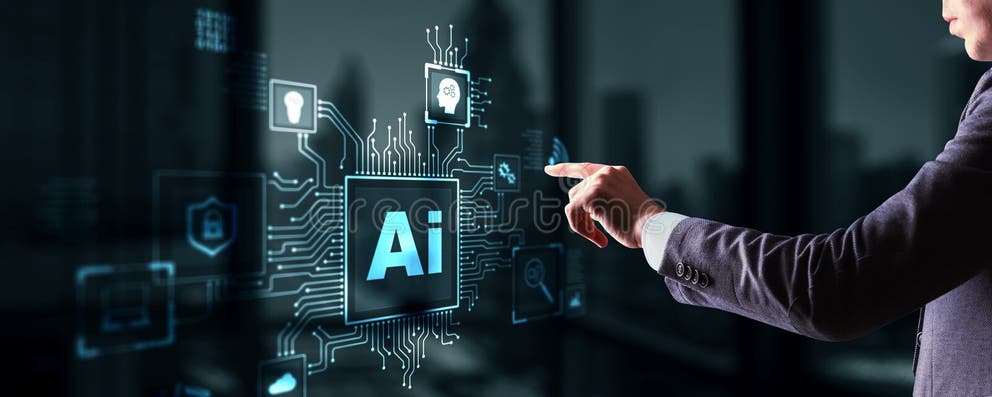 Artificial Intelligence Processor Concept. AI Big Data Array on Virtual Screen Stock Photo ...