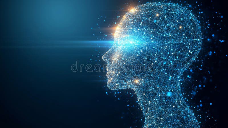 Artificial Intelligence Profile. 3D Rendering with Connecting Lines on ...