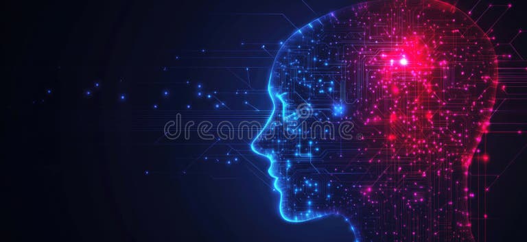Artificial Intelligence Profile Silhouette with Circuitry and Neon ...