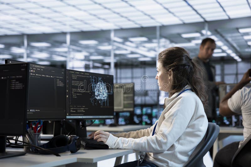 Artificial Intelligence Programmer at Work in Data Center Stock Photo - Image of keyboard ...