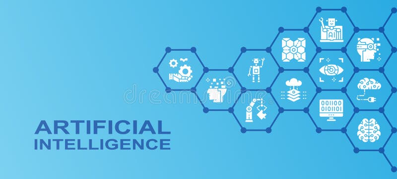 Artificial Intelligence Promotion Icons Banner. Robotics, Chatbot ...