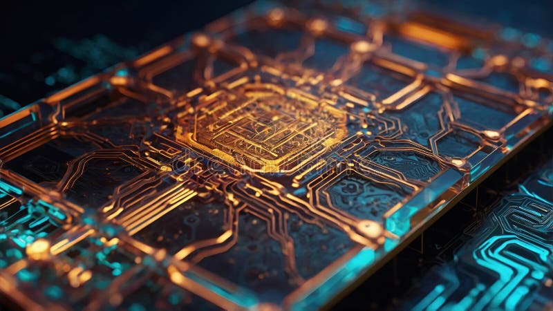 Artificial Intelligence, Quantum Computing Microchip with Glowing Circuits Representing ...