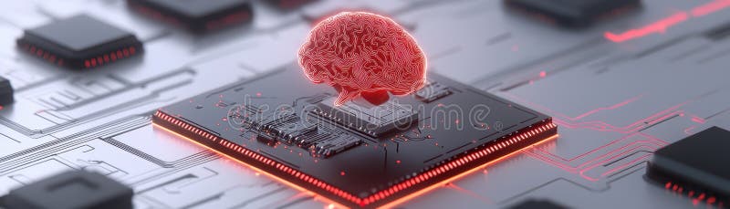 Artificial Intelligence, Red Brain on Computer Processor Symbolizing ...