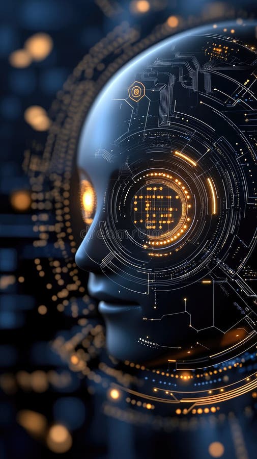 Artificial Intelligence is Represented by a Detailed Robot Head with ...