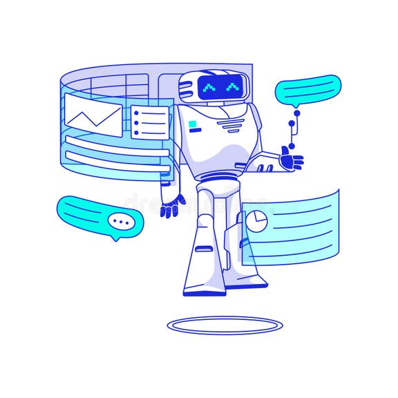 Artificial Intelligence Robot Analyzes Data Stock Illustration - Illustration of font, cartoon ...