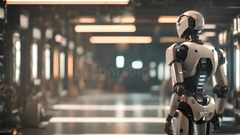 Artificial Intelligence Robot Back View, Concept of Globe Network ...