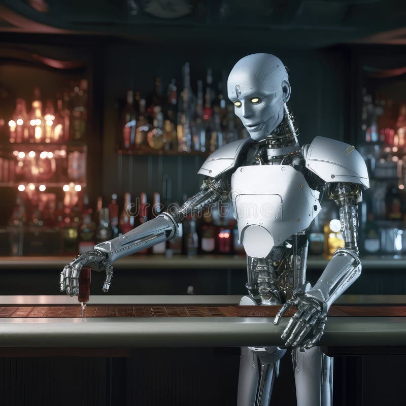 Artificial Intelligence Robot Barmen, Bartender Standing Near Bar ...