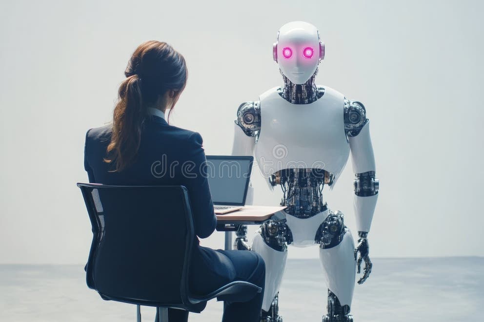 Generative Ai, Artificial Intelligence Robot Being Interviewed by a ...