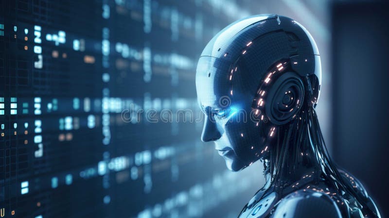 Artificial Intelligence Robot and Binary ,Hologram of the Artificial Intelligence Robot Showing ...