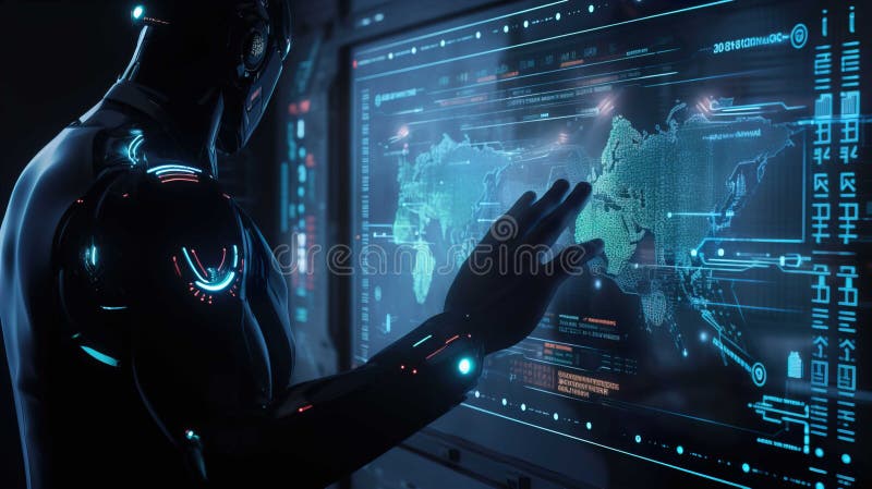 Artificial Intelligence Robot and Binary ,Hologram of the Artificial Intelligence Robot Showing ...