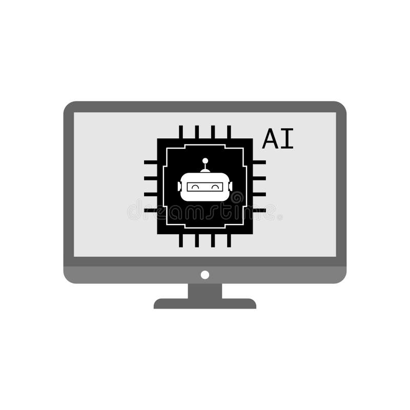 Artificial Intelligence Robot and Chip Icon on Computer Screen Stock ...