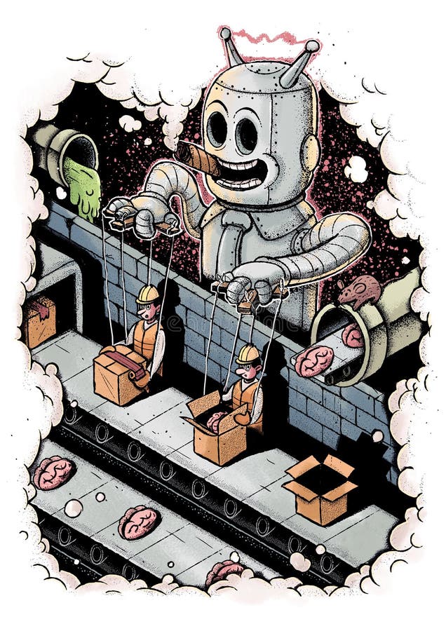 Artificial Intelligence Robot Commands Men Workers in the Factory To ...
