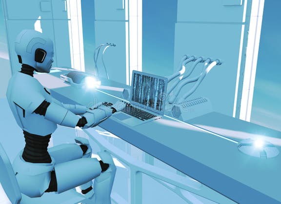 Artificial Intelligence, Robot. Cyborg on the Computer. Science Fiction ...