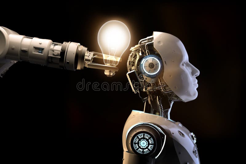 Cyborg with Red Light on Dark Background. 3D Rendering Stock ...