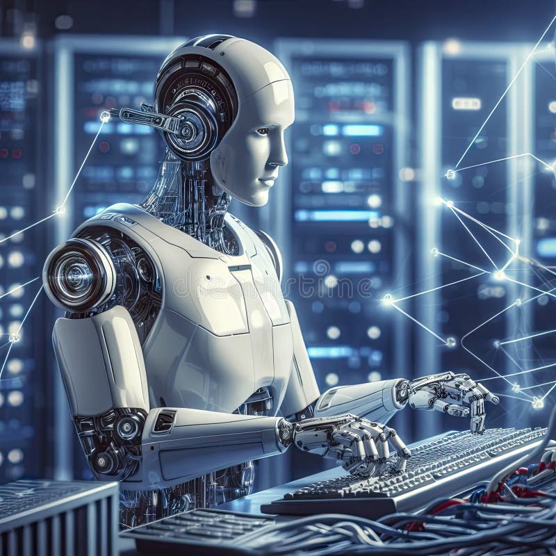 Artificial Intelligence Robot Develops Software. Ai Generative Stock Illustration - Illustration ...