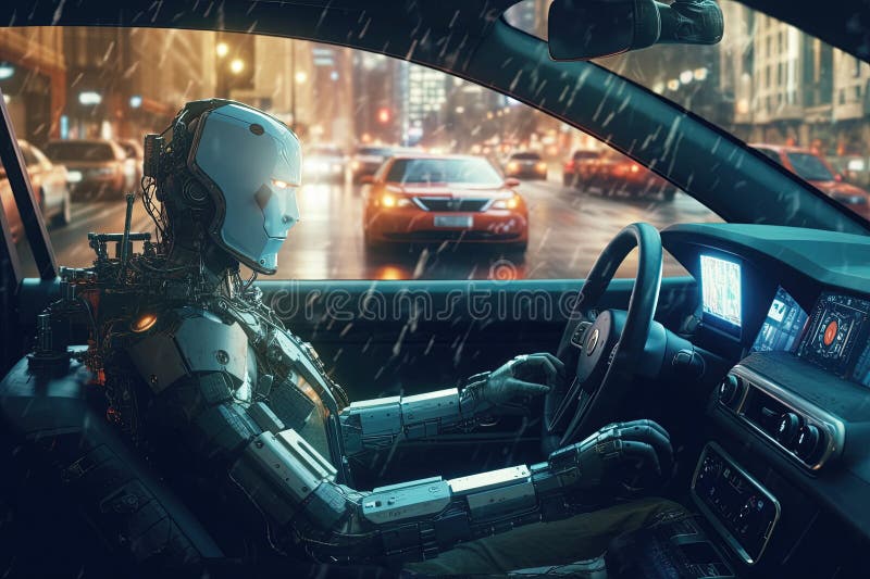 Artificial Intelligence Robot Driver. Stock Illustration - Illustration ...