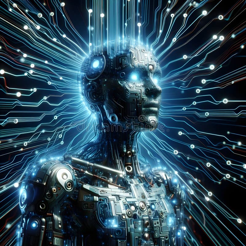 Artificial Intelligence Robot Electronics Connections Dark Background ...
