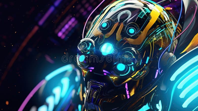 Artificial Intelligence Robot Face. Digital Cyborg. Background in ...