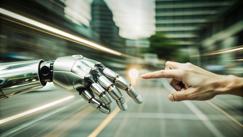 Artificial Intelligence Robot Finger Touching To Human Finger Stock ...