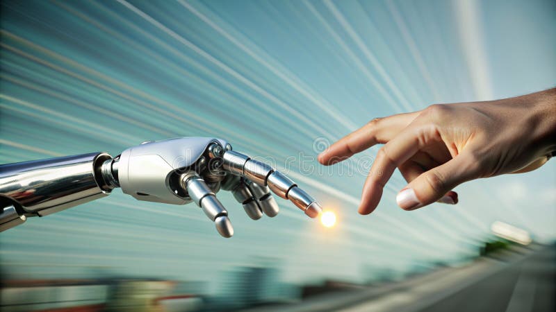 Artificial Intelligence Robot Finger Touching To Human Finger Stock ...