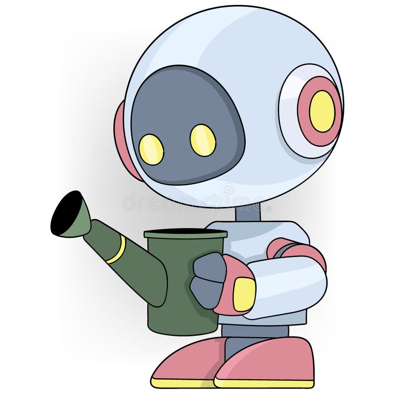 Artificial Intelligence, Robot Gardener Watering Plants Stock Vector ...