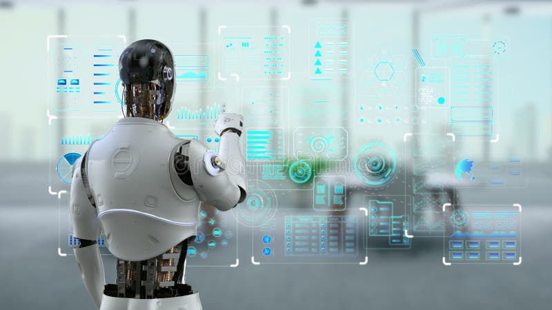 Artificial Intelligence Robot with Graphic Display Stock Footage ...