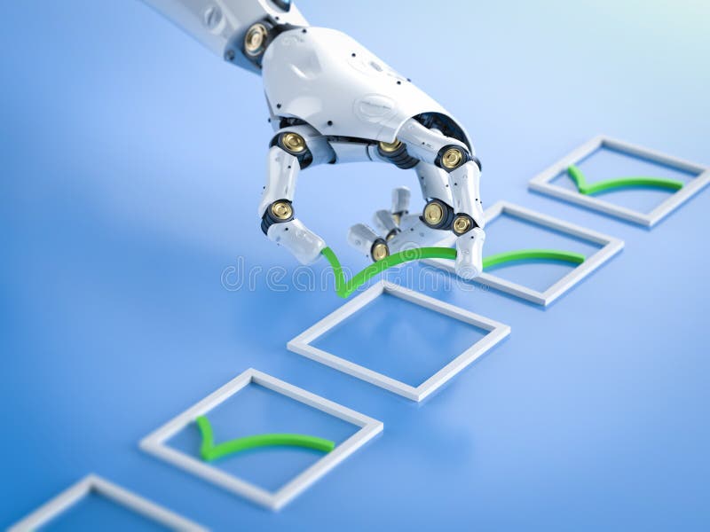 Artificial Intelligence Robot Hand with Green Check Mark Stock ...