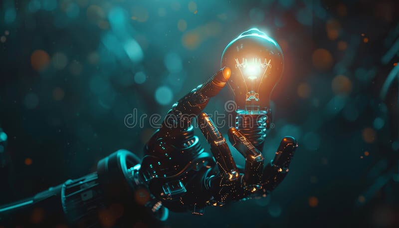 Artificial Intelligence Robot Hand Holding Light Bulb, Concept of ...