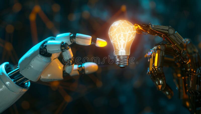 Artificial Intelligence Robot Hand Holding Light Bulb, Concept of ...