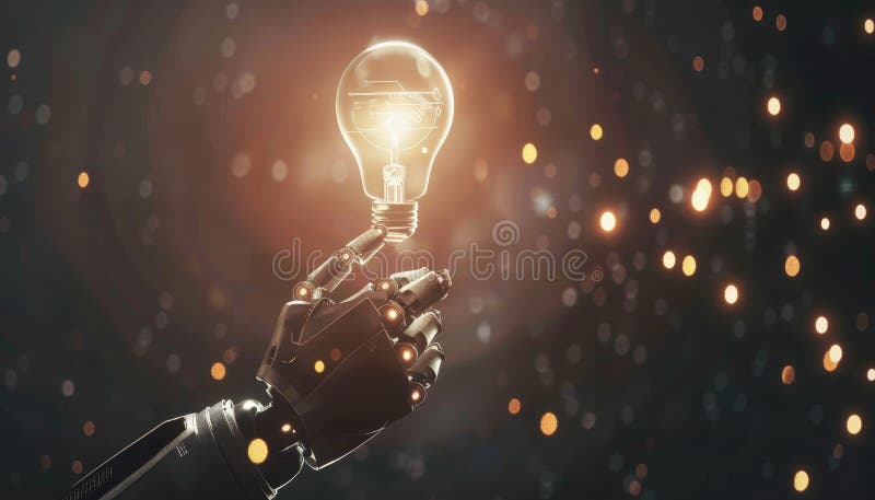 Artificial Intelligence Robot Hand Holding Light Bulb, Concept of ...