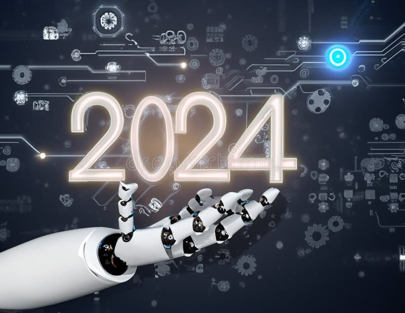 Artificial Intelligence Robot Hand Holding 2024 New Year Technology ...