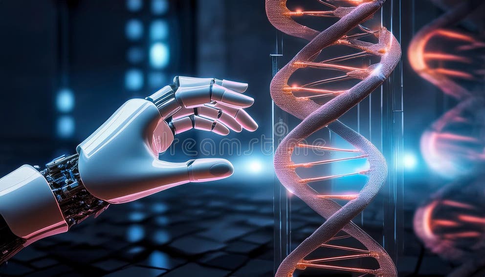 Artificial Intelligence Robot Hand Modify, Change and Improve DNA Stock ...