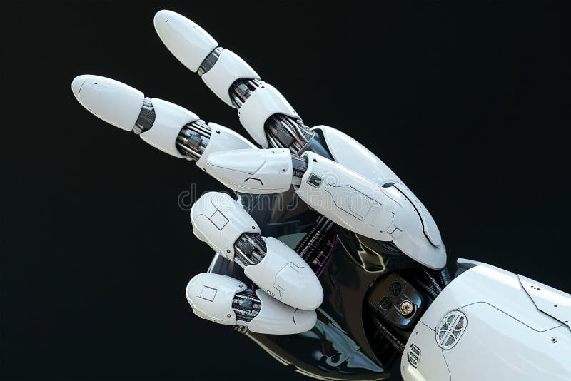 Artificial Intelligence Robot Hand Showing Peace Sign on Black ...