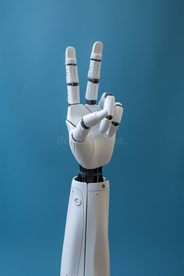 White Artificial Intelligence Robot Hand Showing Peace Sign Stock ...