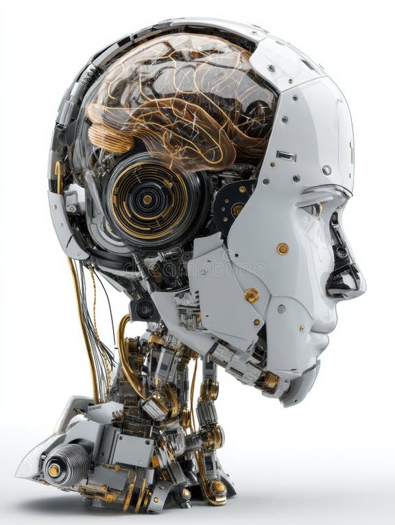 Innovative Artificial Intelligence Robot Head Showcasing a Digital Brain Engine with Intricate ...