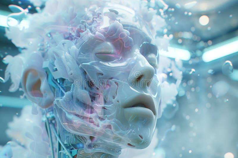 Artificial Intelligence Robot Head in Futuristic Laboratory. Stock ...