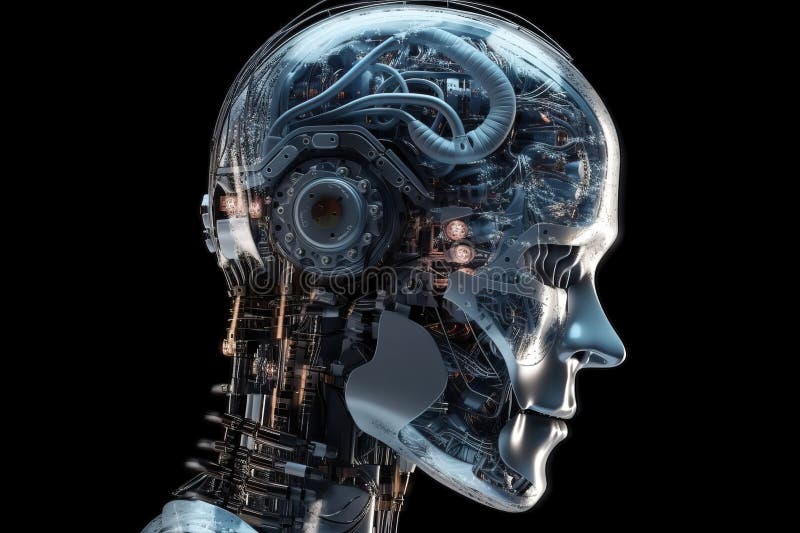 Artificial Intelligence Robot Head with Internal Mechanism Close-up ...