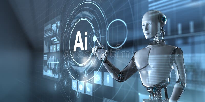 Artificial Intelligence Robot Interacting with Virtual Data Interface and Analytics Dashboard ...