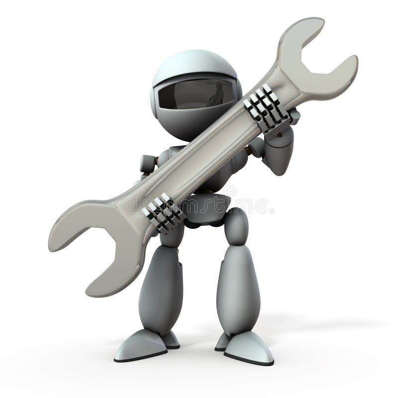 An Artificial Intelligence Robot with a Large Wrench. Stock ...
