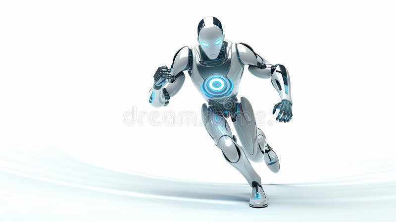 Artificial Intelligence Robot Moving Isolated On White Stock