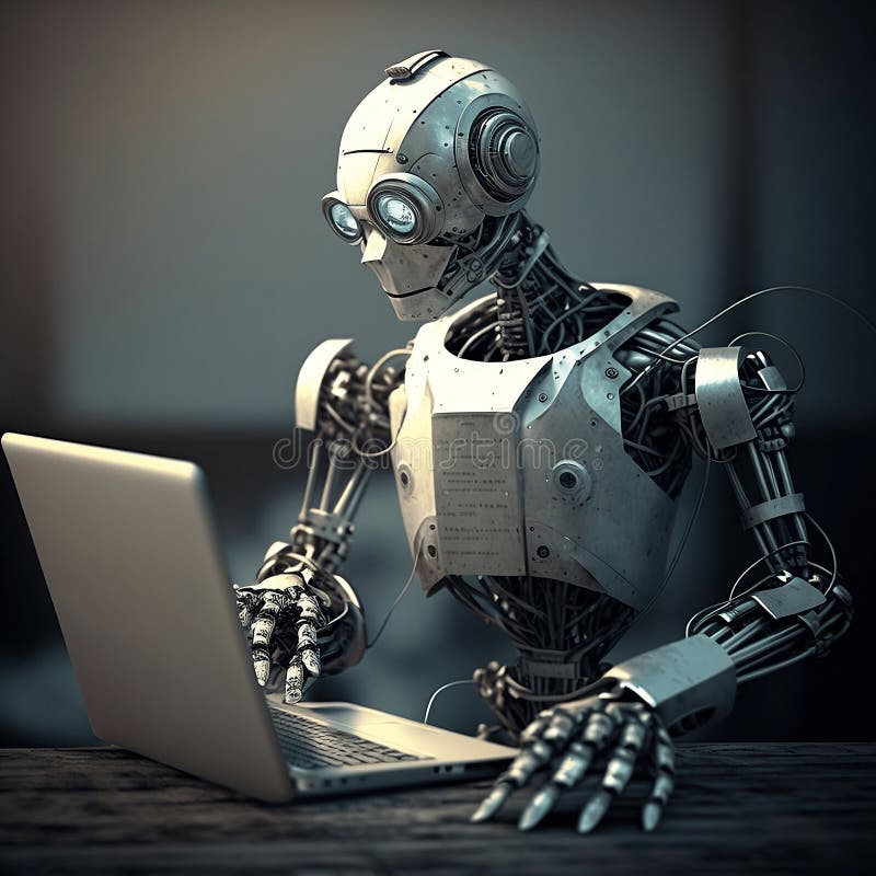 Artificial Intelligence Robot with Notebook, Created with Generative AI ...