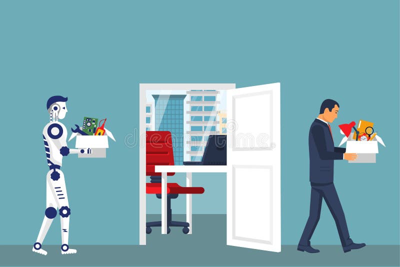 Artificial Intelligence Robot Replaces in the Work of Man Stock Vector ...